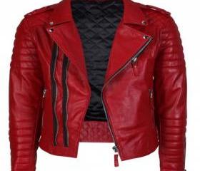 Men's Genuine Lambskin Red Leather Jacket Motorcycle Biker Jacket Slim ...